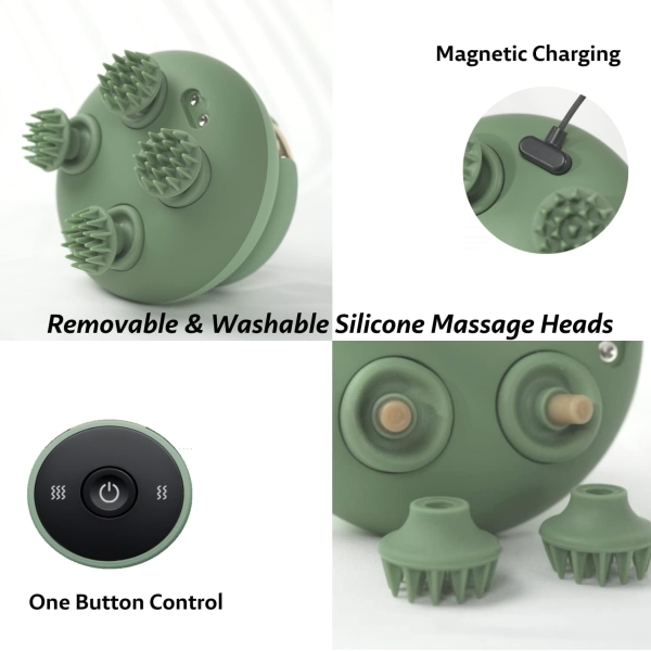 Cordless Head Massager, IPX7 Waterproof, Non-Slip Silicone Grip ...